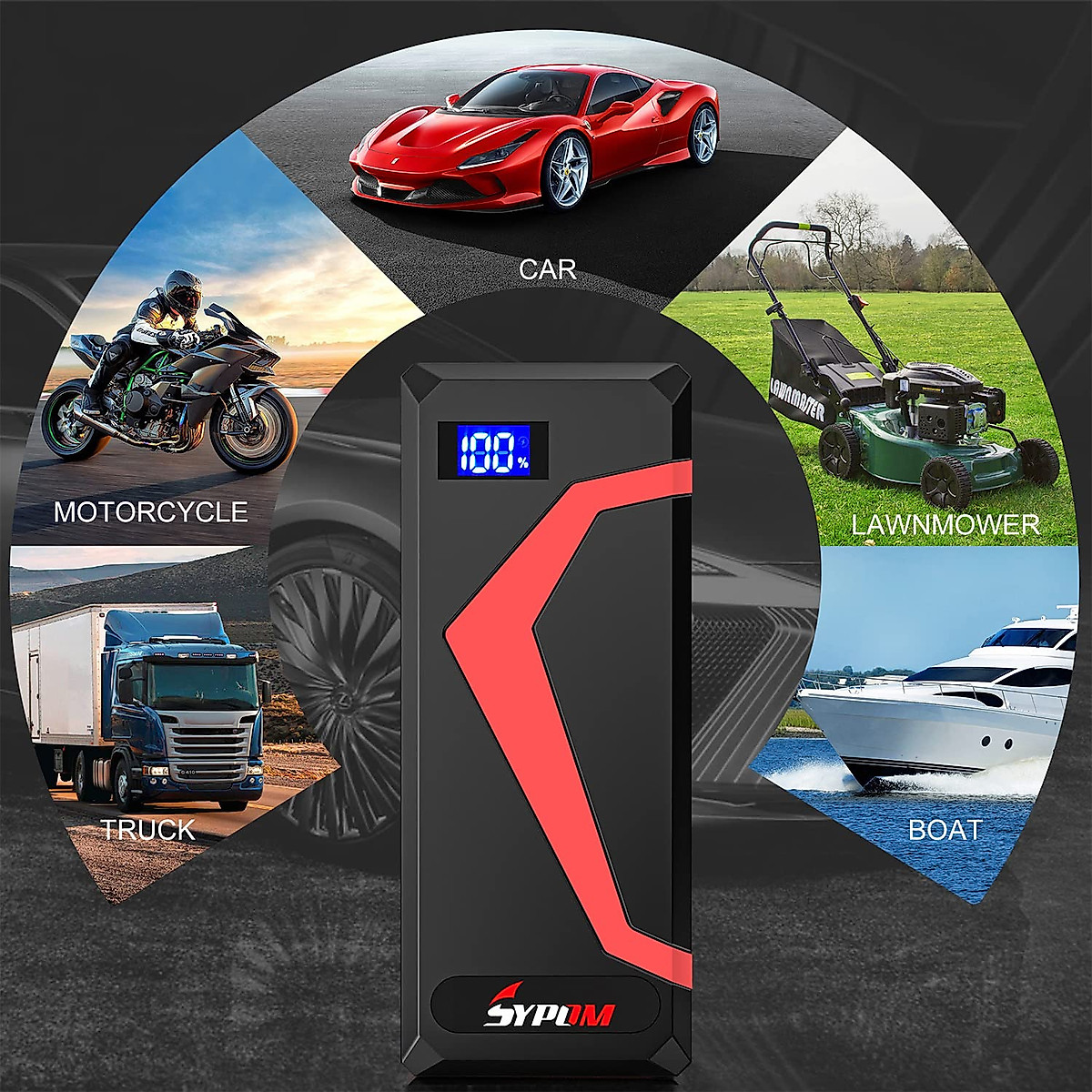 SYPOM 4150A Peak Jump Starter Battery Pack - 12V Jump Box for All Gas/Up to 12L Diesel - Dual USB Power Bank, Emergency Light (Red)