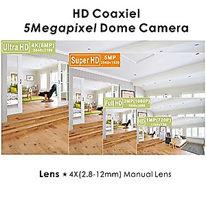 Inwerang 5MP 4MP Dome Super Hybrid Security Camera HD-TVI/CVI/AHD/960H CCTV Surveillance Security Camera 2.8-12mm Varifocal Lens Outdoor/Indoor 98ft IR Waterproof Day&Night Vision Array Dome Cam