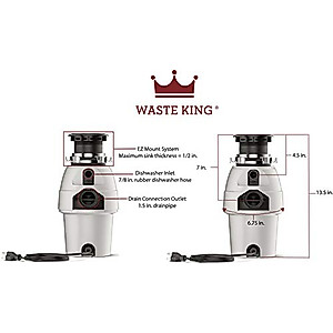 Waste King L-2600 Legend Series 1/2 HP Continuous Feed Garbage Disposal with Power Cord, Waste Disposer for Kitchen Sink