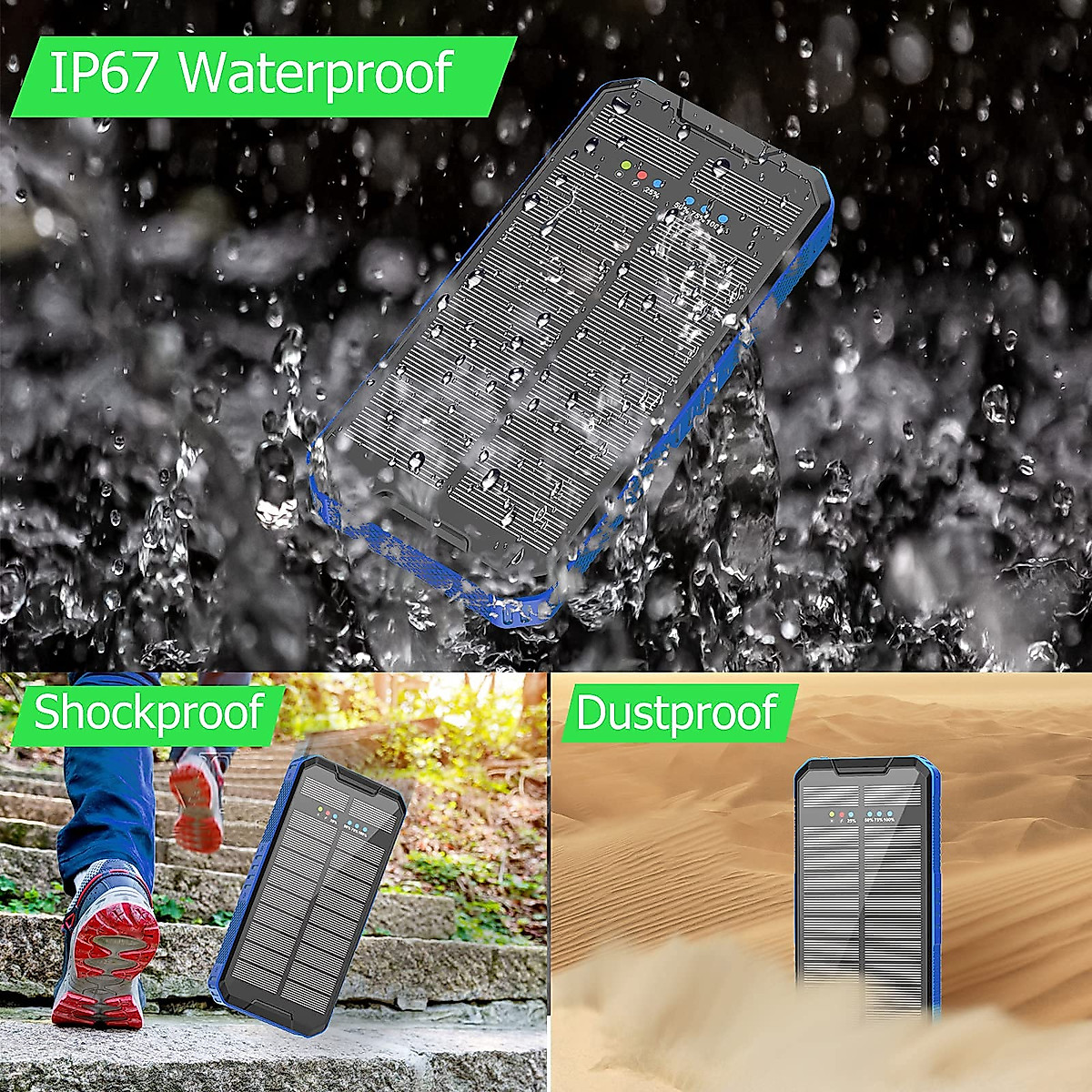 ANYFONG Solar Power Bank, 30000mA PD20W QC3.0 USB C Fasting Charging Solar Charger 10W Wireless Portable Phone Charger Power Bank, Battery Charger with Camping Light