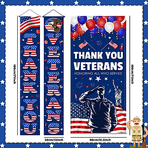 3pcs Memorial Day Decorations Banner Decorations Thanks You Veterans Porch Sign Banner Door Cover Decorations for Welcome Hanging Home Outdoor Indoor Wall Decor