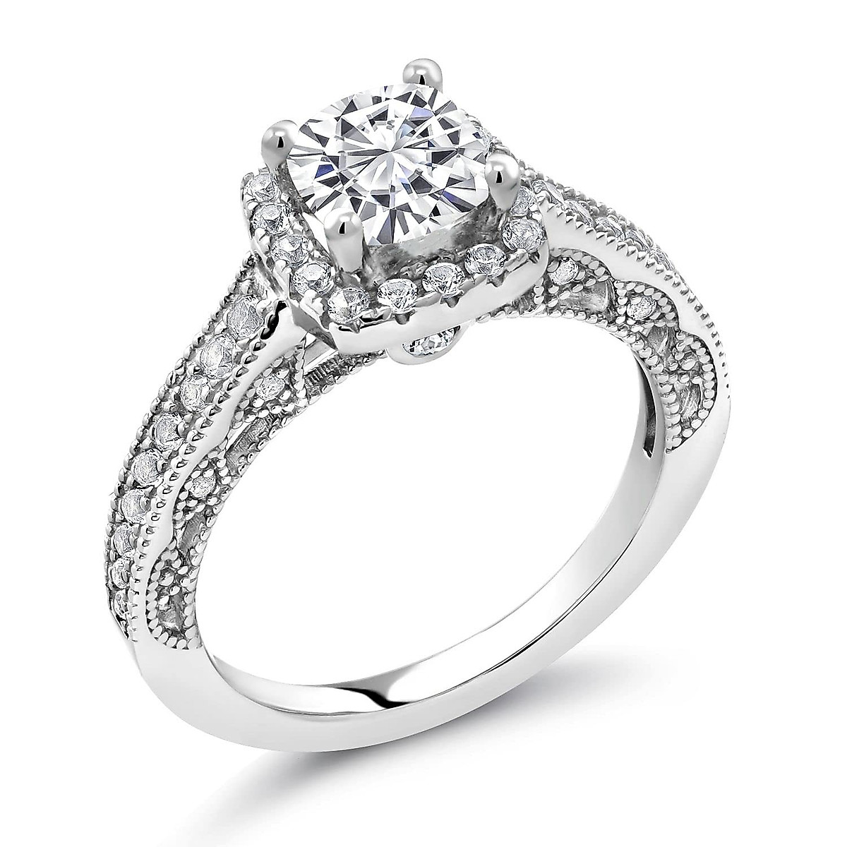 Gem Stone King 925 Sterling Silver 6MM Cushion Gemstone Birthstone and Accent White Created Sapphire Engagement Ring | Wedding Anniversary Promise Ring For Women | Available In Size 5, 6, 7, 8, 9