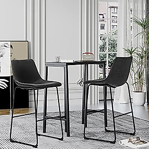 Furmax Bar Stools 29 inches Counter Height Stools Set of 2, Dining Chairs, Faux Leather Bar Chairs with Back, Modern Industrial Armless Stools for Kitchen Island, Bar, Pub (Black)