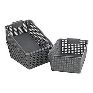 Gloreen Grey Plastic Weave Basket, Multipurpose Storage Basket For Organizer, 3 Packs