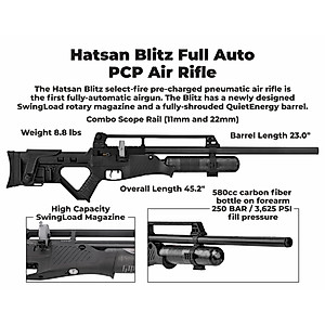 Hatsan Blitz Full Auto PCP .30 Cal 730 fps 53 FPE w/ 16-Shots 2 Magazines Air Rifle with Included Wearable4U 100x Paper Targets and 100x .30cal Pellets Bundle