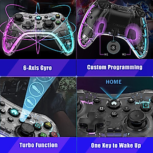 Megadream Wireless Game Controller Transparent Gamepad for iOS Android PC NS Switch PS5 PS4 PS3 Steam Deck: Works with iPhone 14/13/12/11/X, iPad, Samsung, Apex Legends, Call of Duty - Programmable/Turbo/LED Light - Black