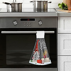 Exnundod Winter Gnome Kitchen Towels Set of 2 Let It Snow Hand Towel with Hanging Loop Soft Absorbent Fingertip Tie Towel Dishcloth for Bathroom Washroom