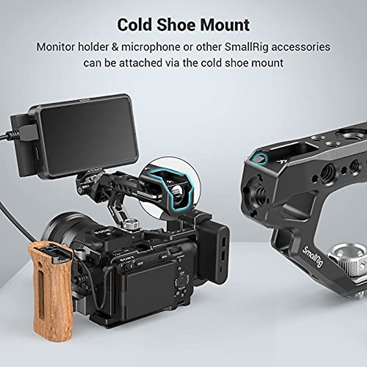 SmallRig Ergonomic Handle with Locating Holes for ARRI, Anti-Off Designed Cold Shoe Adapter - 2165