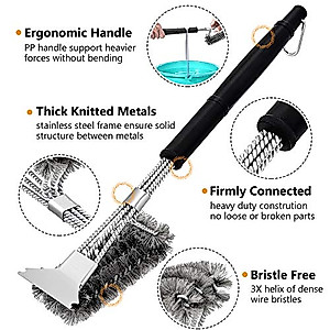 HaSteeL Grilling Utensil Set 18in, Stainless Steel BBQ Accessories Tools with Bag for Outdoor Cooking Camping, Heavy Duty Grill Spatula, Tong, Meat Fork, Basting Brush, Cleaning Brush, Man’s Gift