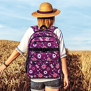 TXHVO 3Pcs Backpack for Girls, Water Resistant Flowers Bookbag, Elementary Backpacks for Teens Students School with USB Charging Port (Purple)