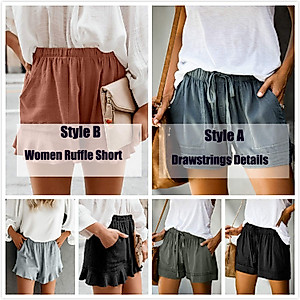 HUUSA Beach Shorts Women Casual Loose Fashion Ruffle Elastic Waist Mid Rise Workout Running Black Short with Pockets XL