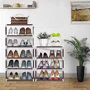 AN ANEWSIR 5 Tier Shoe Rack 2 Pack - Tall Vertical Shoe Rack Storage 20 Pairs, Adjustable & Stackable Shoe Rack, Space Saving Shoe Shelf (Brown)