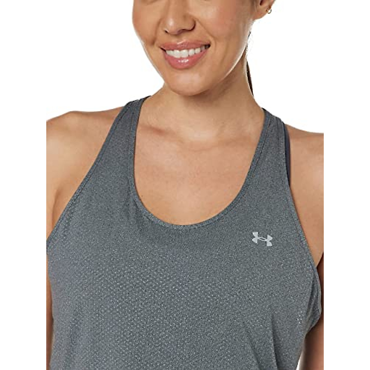 Under Armour Women's HeatGear Armour Racer Tank , Pitch Gray Light Heather (012)/Metallic Silver , Medium