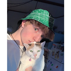 MEANBEAUTY Bucket Hat Cotton Style Unisex Fisherman Sun Hats for Men and Women Cashew Flower Outdoor Cap Beach Hat(Green)