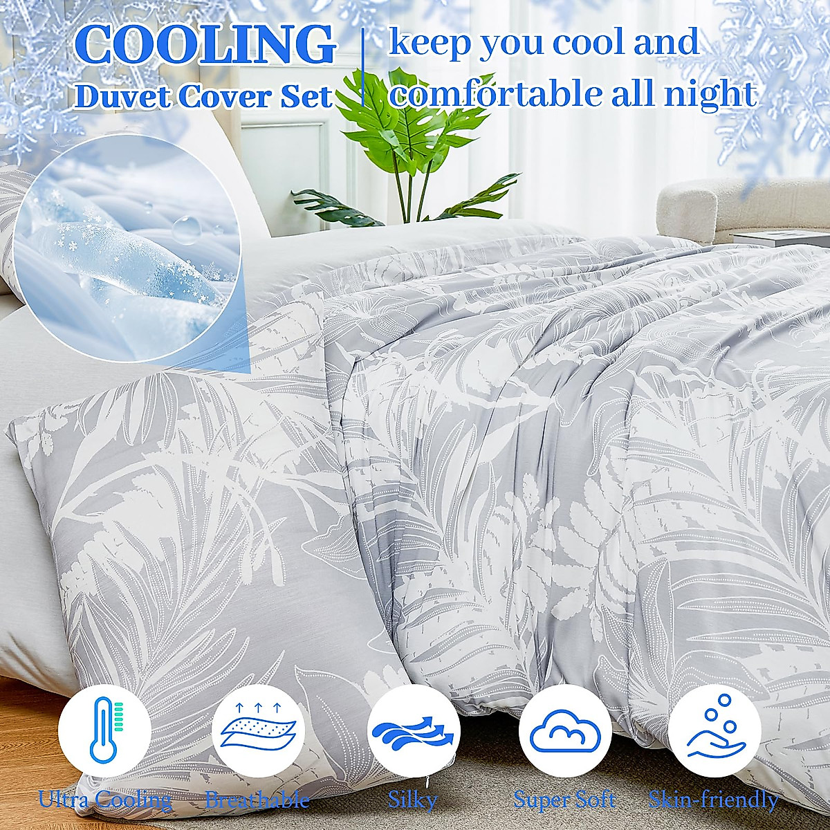 YIYEA Cooling Duvet Cover for Hot Sleepers & Night Sweats - Double Sided Arc-Chill Q-Max>0.5 Cool Summer Duvet Cover Queen Size - Silky Soft, Thin, Breathable, and Quickly Cool Down - 3PC