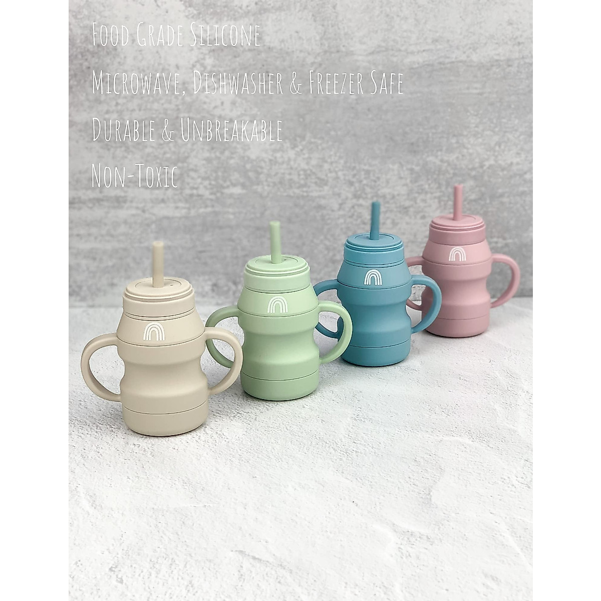 Hippypotamus Silicone Transition Cups - Small Baby/Toddler Cups With Straws & Lids - Removable Handles - Set of 2 (Blush/Nude)