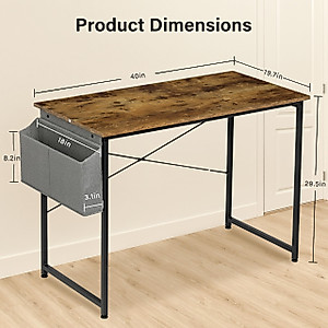 Simple Deluxe Computer Office Desk Modern Simple Style PC Table with Storage Bag, for Home Work Study and Writing, 47 Inch, Brown