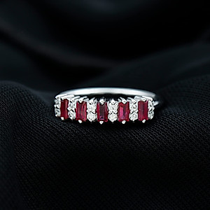 Rosec Jewels Certified Lab-Created Ruby and Diamond Cluster Ring for Women | 1.75 Cttw | AAAA Quality, 14K White Gold, Size:US 3.50
