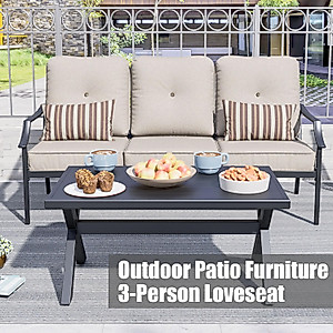PatioFestival Patio Furniture Sofa, 3-Seat All-Weather Metal Outdoor Patio Furniture with Cushions,Rectangular Coffee Table, Beige