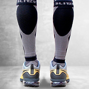 BLITZU Calf Brace for Women Men, Calf and Shin Supports and Pain Relief Black S-M