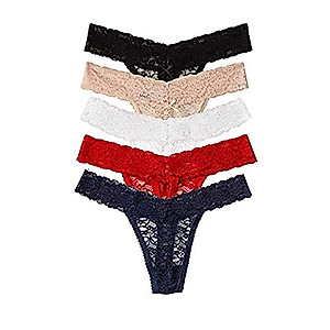ZBORH Women's Sexy Lace Cheeky Thong Underwear Nylon Hipster See Through Panties Pack of 5(Large) Multicolor