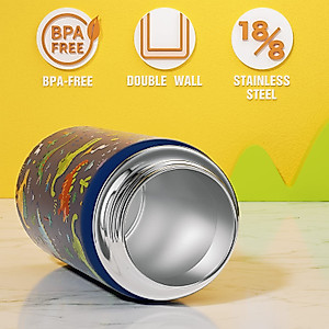 Fimibuke Kids Insulated Water Bottle, 14oz BPA FREE 18/8 Stainless Steel Travel Tumbler Double Wall Vacuum Leak Proof Kids Cup with Straw Metal Bottle for School Boys Girls(1 Pack, BLUE DINOSAUR)