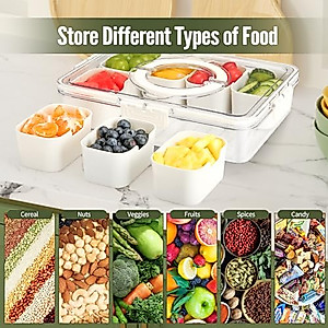 Snackle Box Container, Divided Serving Tray with Lid and Handle, 8 Compartments Serving Platters and 10 Stainless Steel Forks, Perfect for Organizing and Storing Candy, Fruits, Nuts, Snacks