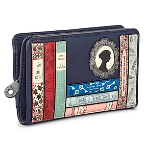 Yoshi Jane Austen Bookworm Flap Over Ladies Purse, Genuine Leather Womens Wallet, Navy, One Size, Classic