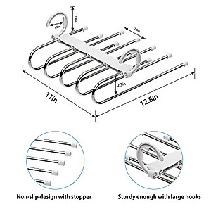 Hong Feng Pants Hangers Space Saving 2 Pack Multiple Layers Multifunctional Pants Rack Non-Slip Clothes Organizer for Trousers Scarves Slack (White)