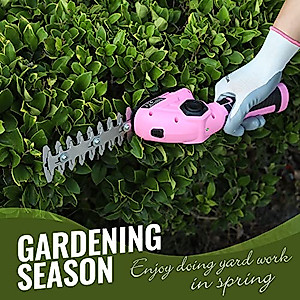 WORKPRO Pink Cordless Grass Shear & Shrubbery Trimmer - 2 in 1 Handheld Hedge Trimmer 7.2V Electric Grass Trimmer Hedge Shears/Grass Cutter 2.0Ah Rechargeable Lithium-Ion Battery - Pink Ribbon
