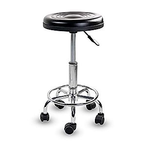MOUNT-IT! Adjustable Stool with Wheels [Leather Round Cushion] Backless Rolling Doctor Stools, Hydraulic Swivel Chair for Spa, Salon, Medical Office, Tattoo, Home, Car Shop, Massage (Black)