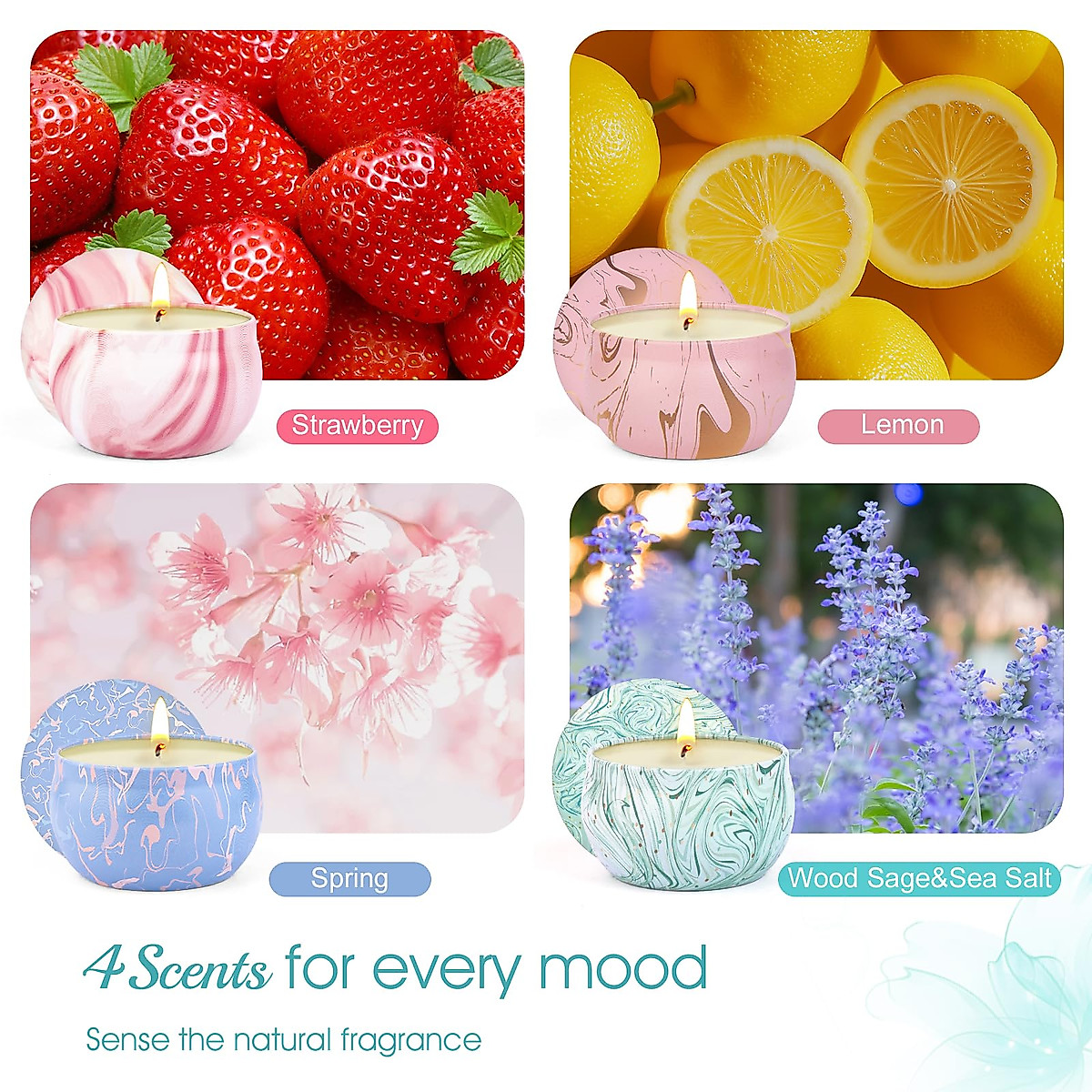 Candle Gifts,Scented Candles Christmas Gift Set for Women, 4 Pack Aromatherapy Candles for Home Scented, Natural Soy Wax Candles Gift Set for Birthday, Mother's Day, Christmas, Valentine's Day