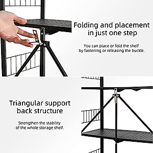 MOLYHOM Folding Storage Shelves, 5-Tier Metal Collapsible Shelves with Wheels, Shelving Units and Storage Rack, Rolling Shelf No Assembly…