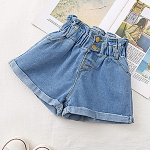 Moru Toddler Baby Girls Casual Denim Shorts Summer High Waisted Jeans Short (Blue, 12-24 Months)