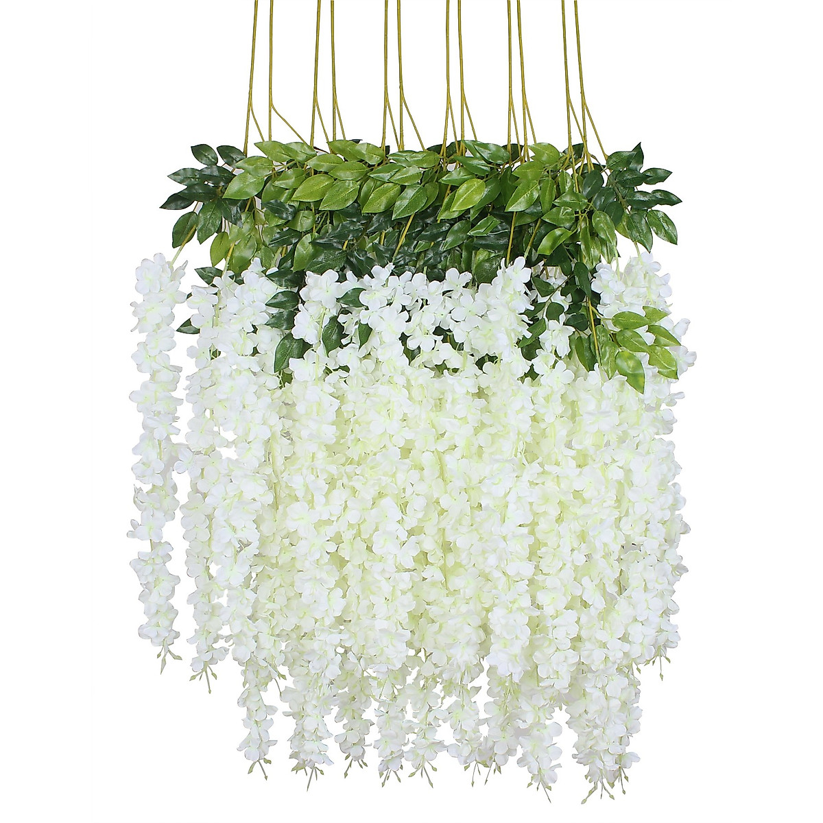 Duovlo 12 Piece Artificial Silk Wisteria Vine 3.6 Feet Ratta Hanging Flower Garland String Home Party Wedding Decor (White)