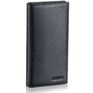 HISCOW Bifold Long Wallet with 15 Credit Card Slots - Italian Calfskin (Black)