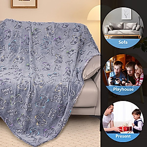 KIRMIKU Glow in The Dark Blanket for Boys, Gamer Blanket Gifts for Kids, Game Controller Throw Blanket for Home Decor, Soft Warm Blanket Toys Birthday Gifts for Teens Men Boyfriend 50"x60"