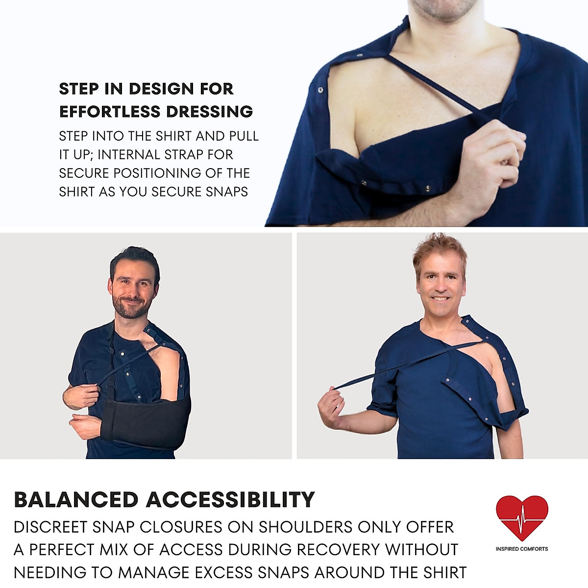 Uni-Sex Shoulder Surgery Recovery and Rehab Shirt with Discreet Shoulder Snaps(blue,XL)