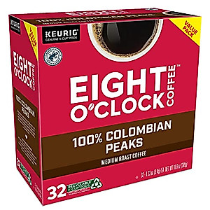 Eight O'Clock Coffee Colombian Peaks Single-Serve Keurig K-Cup Pods, Medium Roast Coffee Pods, 32 Count