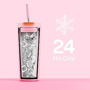 ENCOOL 24 oz Insulated Tumbler with Lid and Straw, 100% Leakproof Travel Coffee Mug, Stainless Steel Coffee Tumbler, Keeps Cold for 24 Hours or Hot for 8 Hours, Car Cup Holder Friendly (Blush)