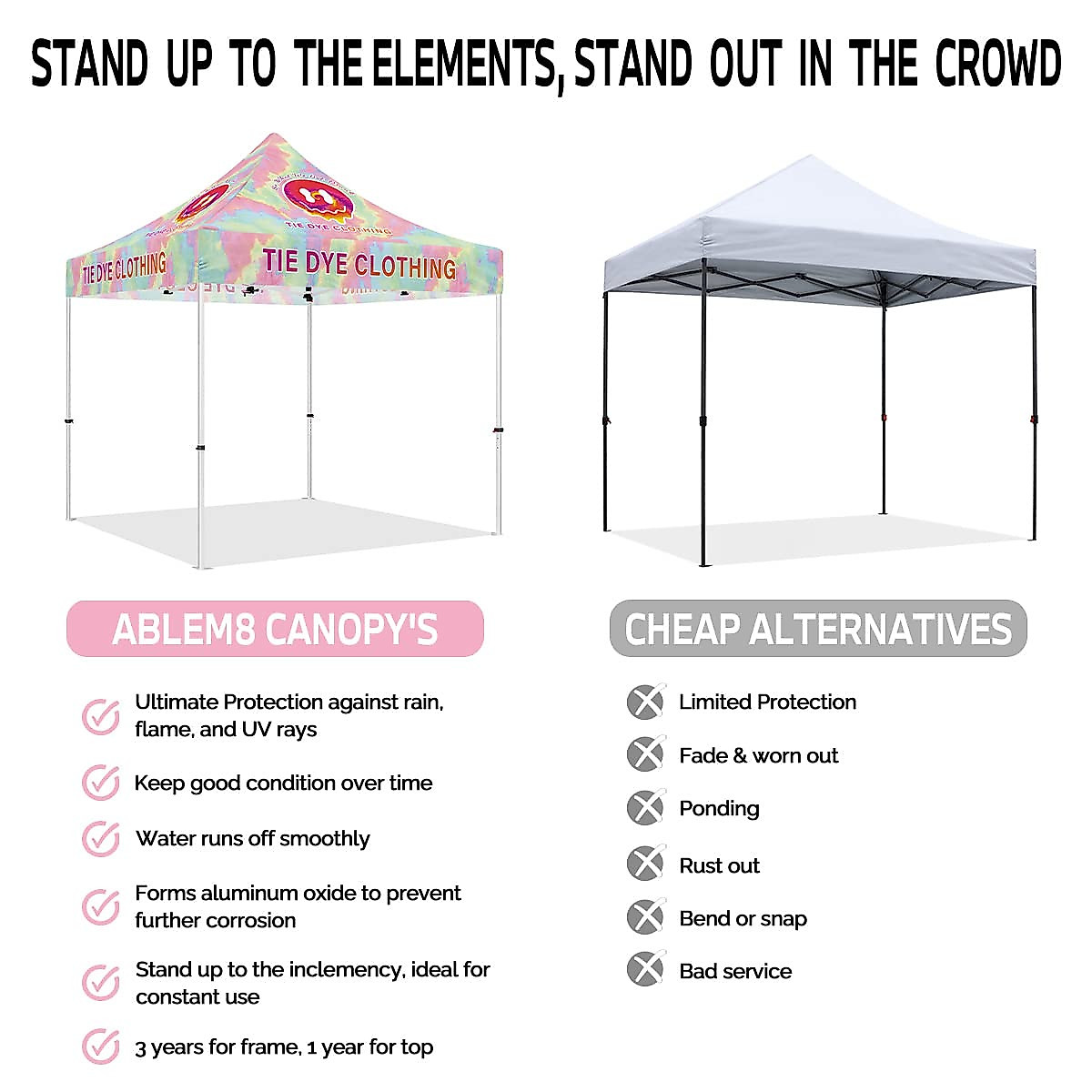 ABLEM8CANOPY Custom Canopy Tent 10x10 with Logo, Personalized Pop Up Canopy Tent with Optional Walls for Business Events, Trade Shows, Farmers Market, Roller Bag Included(TIE DYE)