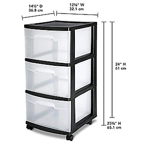 Sterilite 28309002K 3 Drawer Cart - Black KD, 2-Pack