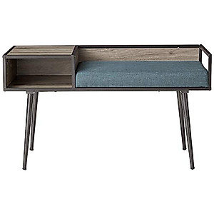 Walker Edison Hawkins Mid Century Modern Metal and Wood Storage Bench with Plush Cushion, 40 Inch, Blue