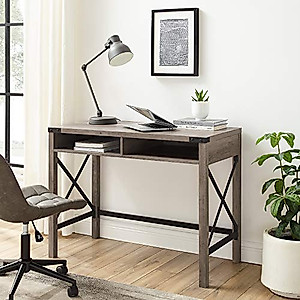 Walker Edison Callum Modern Farmhouse Metal X Writing Desk, 42 Inch, Grey Wash