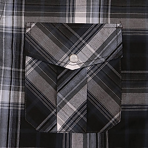 COEVALS CLUB Men's Western Plaid Pearl Snap Buttons Two Pockets Casual Short Sleeve Shirts (Gray,Black/L, 9#)