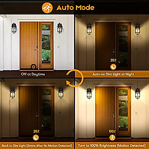 Set of 2 Motion Sensor Outdoor Wall Lantern Dusk to Dawn Waterproof Exterior Wall Sconce with Seeded Glass Black Wall Mount Light Fixture for Porch Doorway Garage, E26 Socket, Motion Activated