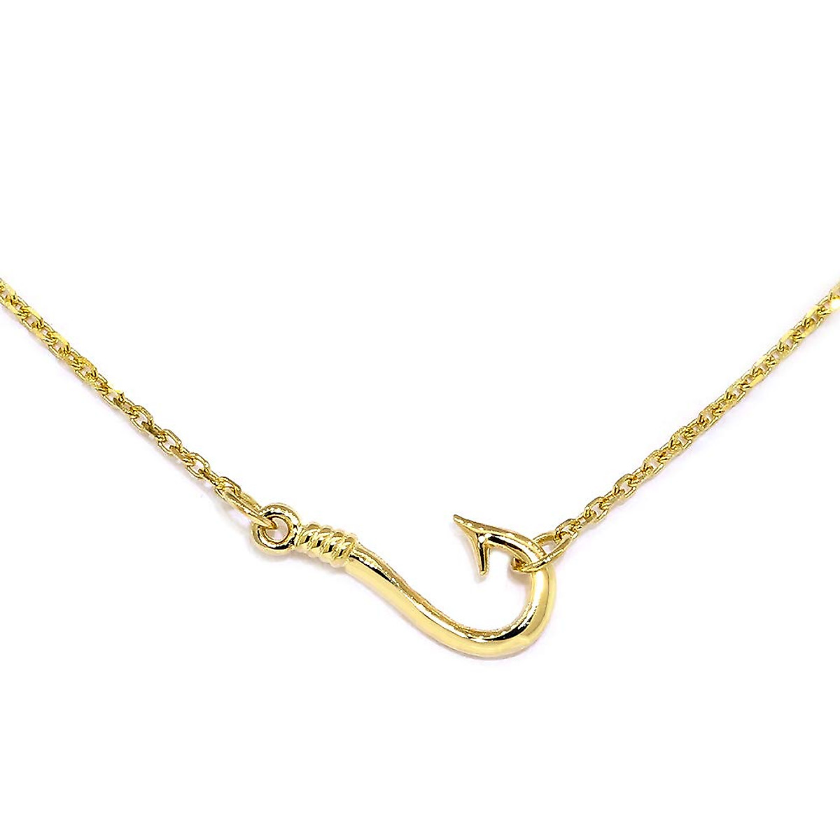 SZIRO 12mm Fishermans Barbed Hook and Knot Fishing Charm Necklace 17 Inches in 14K Yellow Gold