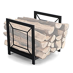 PHI VILLA 17 Inches Small Firewood Log Rack Holding Storage Brackets for Indoor/Outdoor Wood Burning Stove Accessories Square Shape