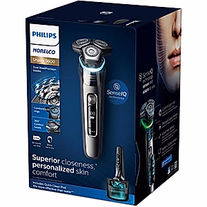 Philips Norelco 9800 Rechargeable Wet & Dry Electric Shaver with Quick Clean, Travel Case, Pop up Trimmer, Charging Stand, S9987/85