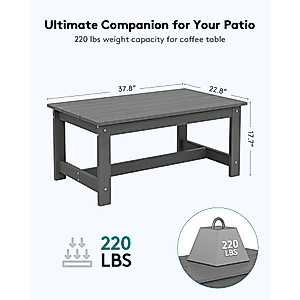 SERWALL HDPE Patio Coffee Table, Rectangle Outdoor Coffee Table, All-Weather Coffee Side Table for Balcony, Poolside, Deck, Garden, Gray